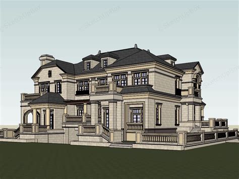 Modern Classical Duplex House Sketchup 3d Model Skp File Download