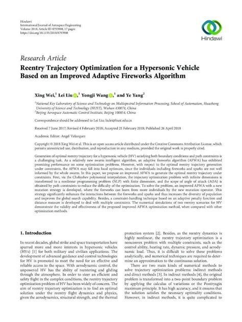 Pdf Reentry Trajectory Optimization For A Hypersonic Vehicle Jun