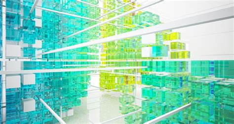 Premium Photo Abstract White And Colored Gradient Interior From Array Cubes With Large Window