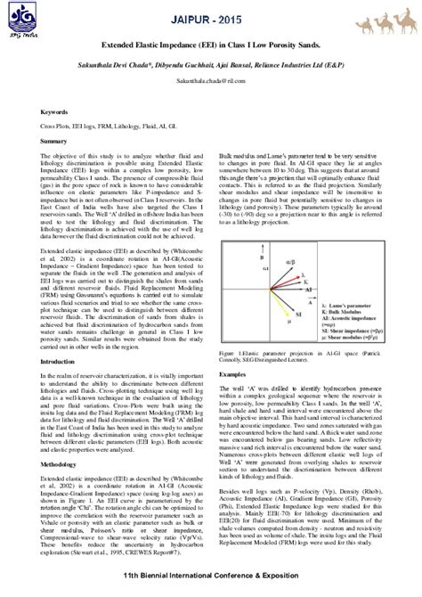 Pdf Extended Elastic Impedance Eei In Class I Low Porosity Sands Dibyendu Guchhait