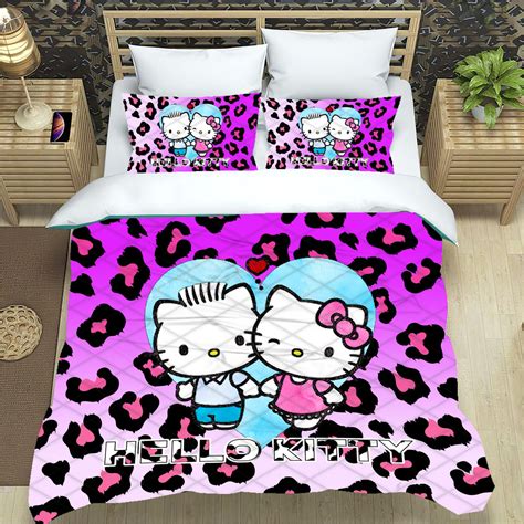 Hello Kitty Bed Set Love Cute Luxury Design Purple Bedding Set And