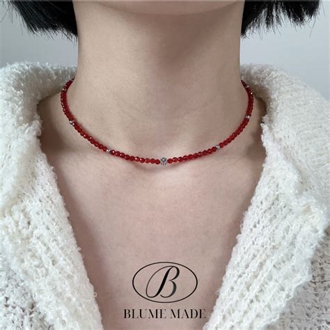 블루매 Made주문폭주 레드 플라워 목걸이 비즈 원석 심플 꽃 목걸이 팔찌 반지