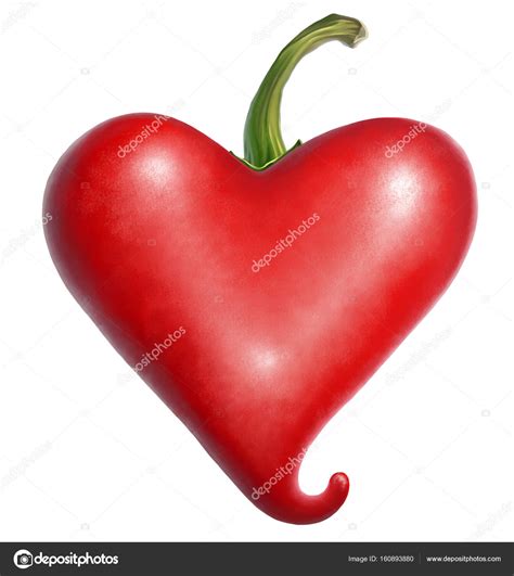 Digital Photo Realistic Painting Of Hot Heart Shaped Pepper — Stock