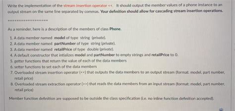 Solved Write The Implementation Of The Stream Insertion