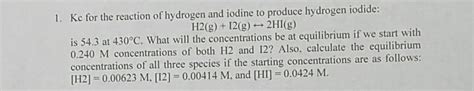 Solved 1 Kc For The Reaction Of Hydrogen And Iodine To