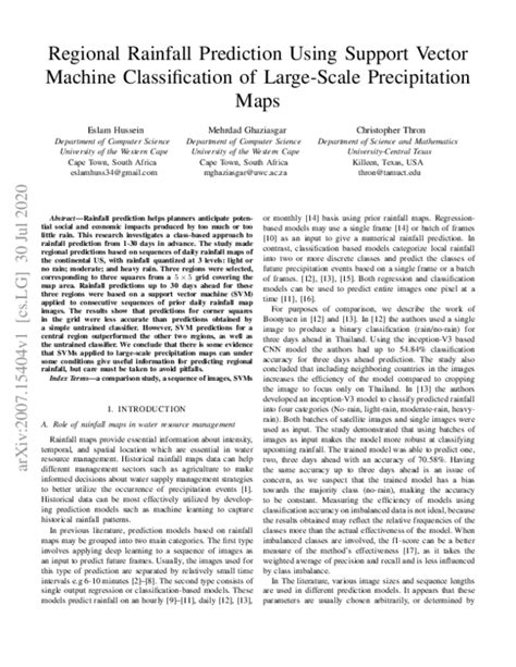 Pdf Regional Rainfall Prediction Using Support Vector Machine