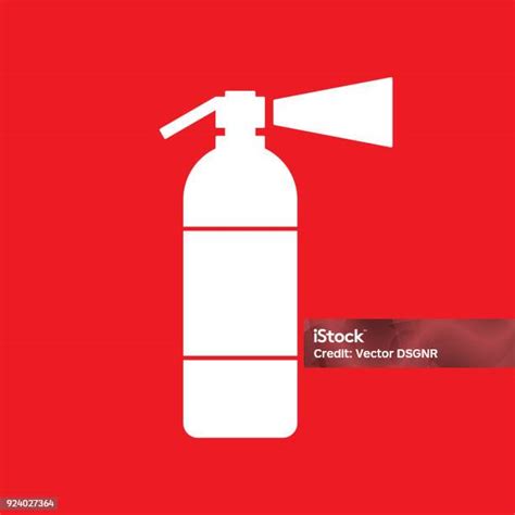 빨간 배경에 백색 소화기 로그인 하십시오입니다 벡터 아이콘 가연성에 대한 스톡 벡터 아트 및 기타 이미지 가연성 기민 긴급 표시 Istock