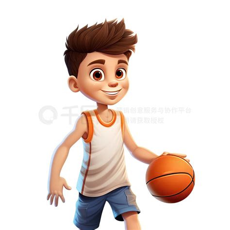 卡通数字艺术一个可爱的打篮球的学生卡通风格，一个男孩运球篮球，在浅栗色和深蓝色的风格，可爱和五颜六色，动画，oshare Kei，印度