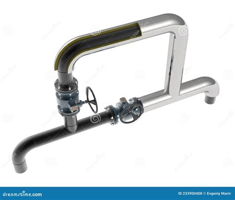 A Gas Pipeline With Shut Off Valves Bypass In Thermal Insulation