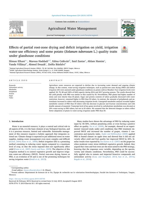 Pdf Effects Of Partial Root Zone Drying And Deficit Irrigation On Yield Irrigation Water Use