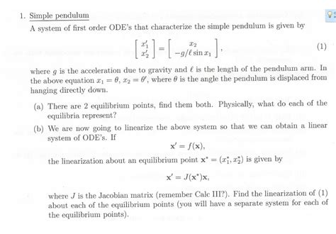 Simple Pendulum A System Of First Order Odes That