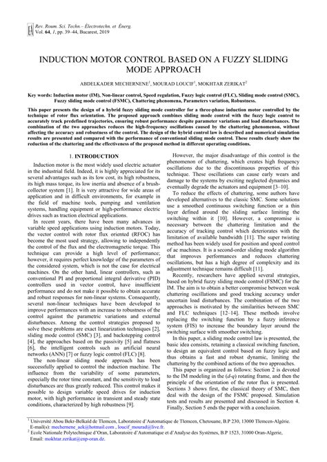 Pdf Induction Motor Control Based On A Fuzzy Sliding Mode Approach