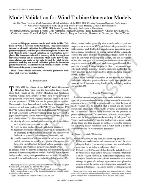 Model Validation For Wind Turbine Generator Pdf Wind Power