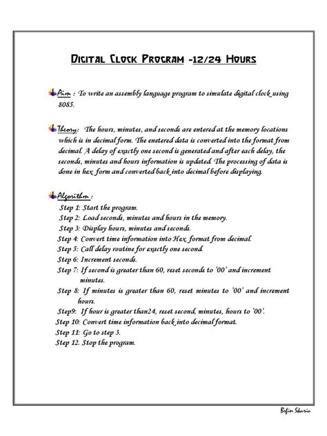 Simulation Of Digital Clock Program In 8085 Pdf Assembly Language