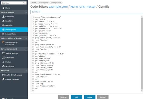 Manage Ruby Applications Plesk Obsidian Documentation