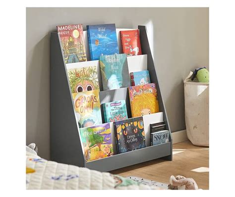 Детска Етажерка за Книжки и Списания Библиотека с Рафтове Дървена Секция с 4 Нива White Gray