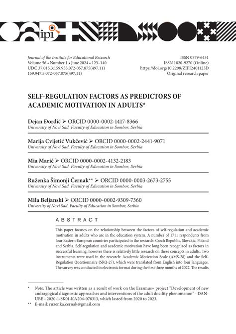 Pdf Self Regulation Factors As Predictors Of Academic Motivation In Adults