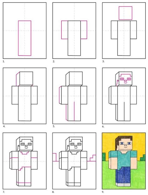 Easy How To Draw Minecraft Characters And Minecraft Coloring Page Minecraft Drawings