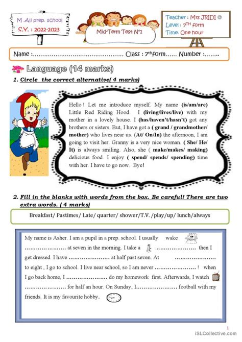 Mid Term Test N°1 English Esl Worksheets Pdf And Doc