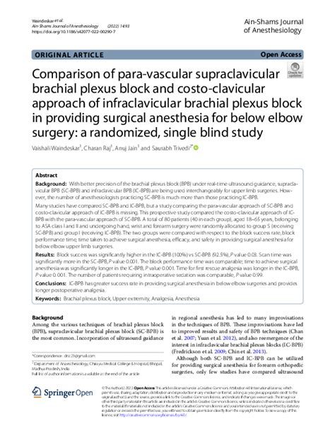Pdf Comparison Of Para Vascular Supraclavicular Brachial Plexus Block