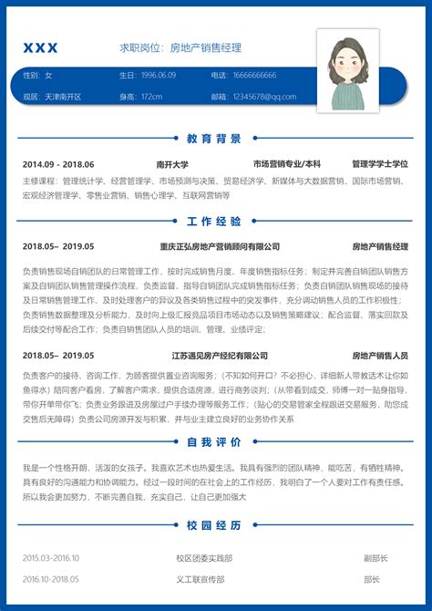房地产销售经理简历模板 简历模板资源网