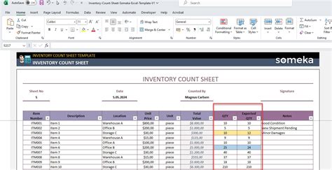 Inventory Count Sheet Excel Template Stock Management Tool