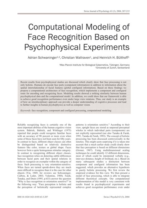 Pdf Computational Modeling Of Face Recognition Based On Psychophysical Experiments