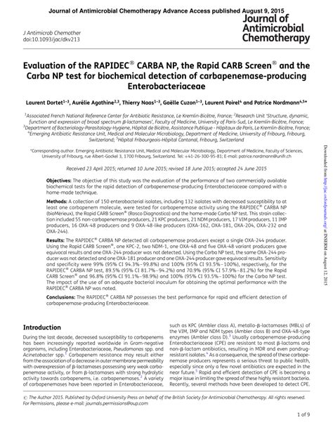 Pdf Evaluation Of The Rapidec ® Carba Np The Rapid Carb Screen ® And The Carba Np Test For