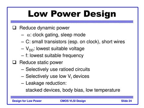 PPT Introduction To CMOS VLSI Design Design For Low Power PowerPoint Presentation ID
