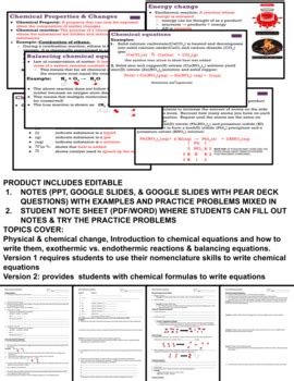 Notes Chemical Equations By Ms E Loves Science TPT
