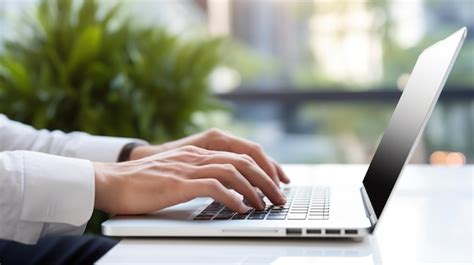 Premium Ai Image Generative Ai Typing On Keyboard Closeup Shot Hands Using Laptop Computer And