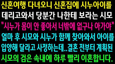 실화사연신혼집에 시누아이를 데리고와서 나한테 보라는 시모결혼 전부터 계획된 시모의 검은 속내에 하루빨리 이혼합니다 신청사연 사이다썰 사연라디오 Youtube