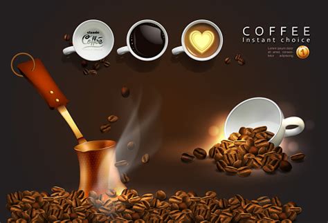 커피 광고 디자인 커피 원두 커피 한 잔 및 커피 포트 3d 벡터 높은 상세한 사실적인 그림 물이 튀는에 대한 스톡 벡터 아트 및 기타 이미지 Istock