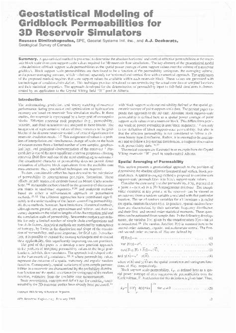 Pdf Geostatistical Modeling Of Gridblock Permeabilities For 3d Reservoir Simulators