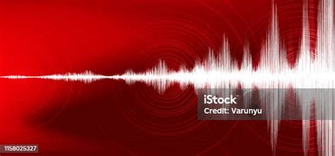 어두운 빨간색 배경 오디오 웨이브 다이어그램 개념 교육 및 과학 디자인 벡터 일러스트레이션에 원형 진동이있는 디지털 지진 파도 곡선에 대한 스톡 벡터 아트 및 기타 이미지