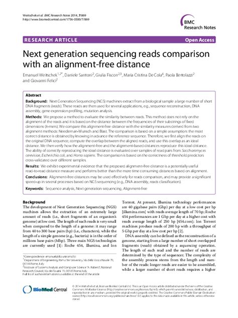 Pdf Next Generation Sequencing Reads Comparison With An Alignment