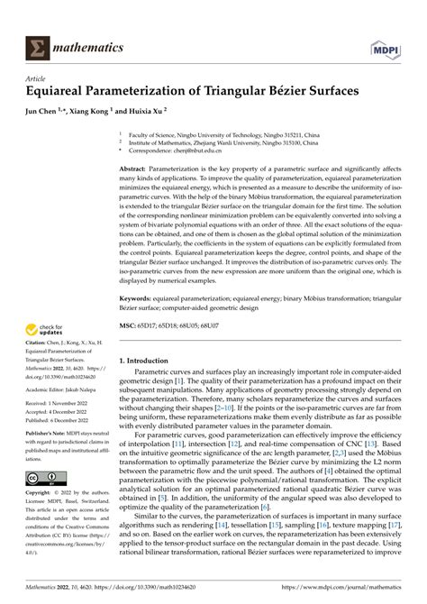Pdf Equiareal Parameterization Of Triangular Bézier Surfaces