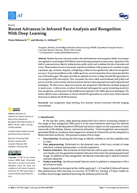 Pdf Recent Advances In Infrared Face Analysis And Recognition With Deep Learning