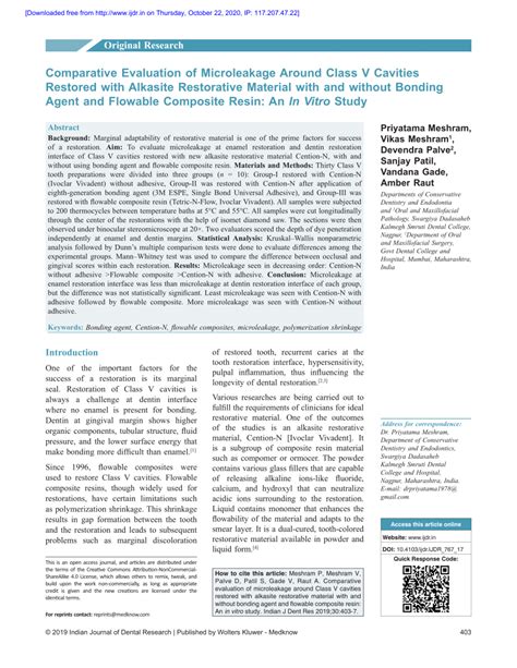Pdf Comparative Evaluation Of Microleakage Around Class V Cavities Restored With Alkasite