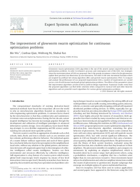pdf the improvement of glowworm swarm optimization for continuous