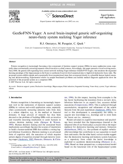 Pdf Gensofnn Yager A Novel Brain Inspired Generic Self Organizing Neuro Fuzzy System