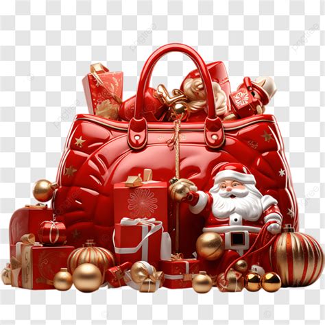 황금 장식과 장식품이 있는 빨간 크리스마스 핸드백 빨간 크리스마스 핸드백 황금 장식 장식품 Png 일러스트 및 이미지 에