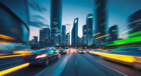 Dynamic Night Cityscape With Speeding Traffic And Motion Blur Effects