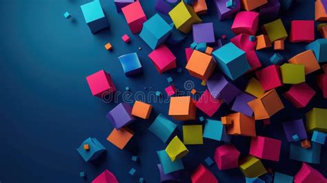 Colorful 3d Cubes Floating In A Dark Background Abstract Geometric Aig53f Stock Illustration
