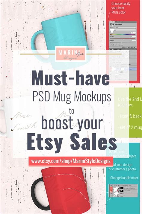 Mug Mockup Set Photoshop PSD File Smart Objects Changeable Backgrounds Color Custom Color