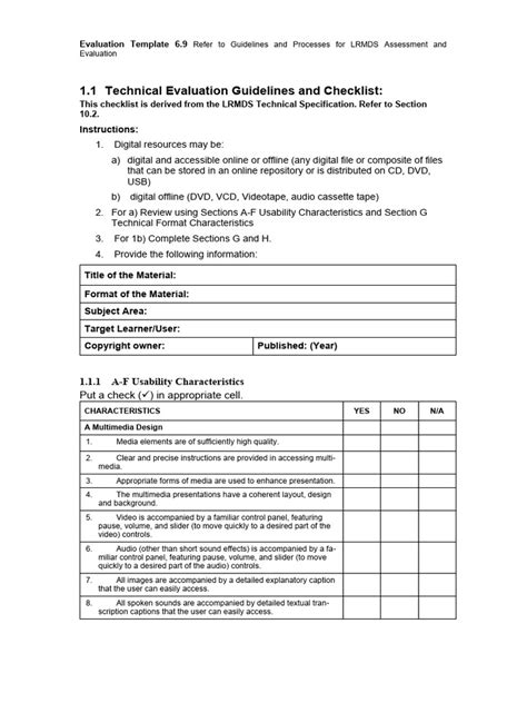 Technical Evaluation Guidelines And Checklist Pdf Hyperlink Menu Computing