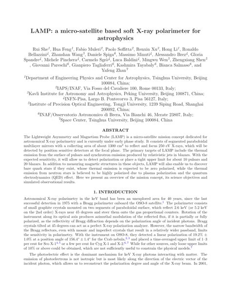 Pdf Lamp A Micro Satellite Based Soft X Ray Polarimeter For Astrophysics