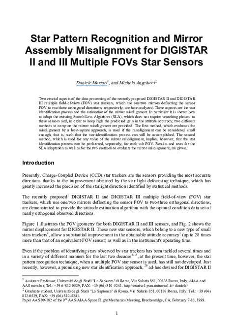 Pdf Star Pattern Recognition And Mirror Assembly Misalignment For
