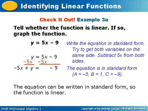 Identifying Linear Functions Warm Up Lesson Presentation Lesson