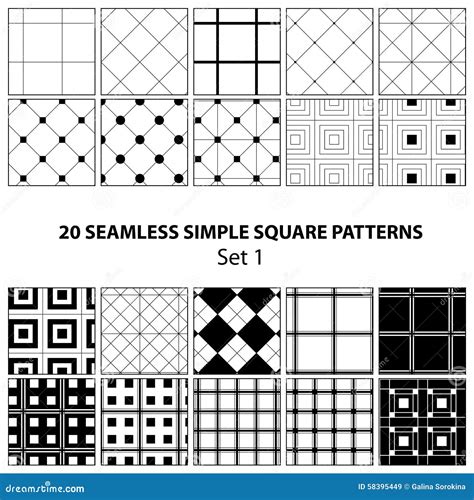 Vector Set Of Seamless Square Patterns Stock Vector Illustration Of Circle Monochrome 58395449